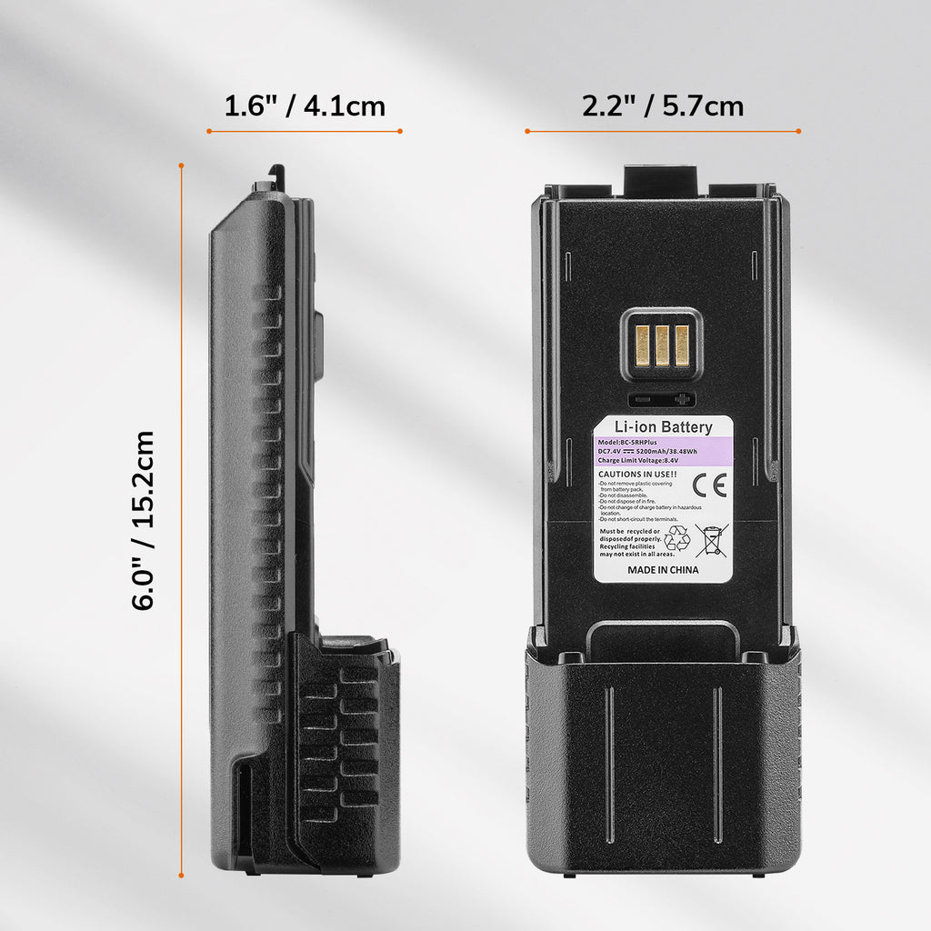 Battery 5200mAh for UV-5G Plus/UV-5RM Plus/UV-5RM Plus GPS with USB-C ...