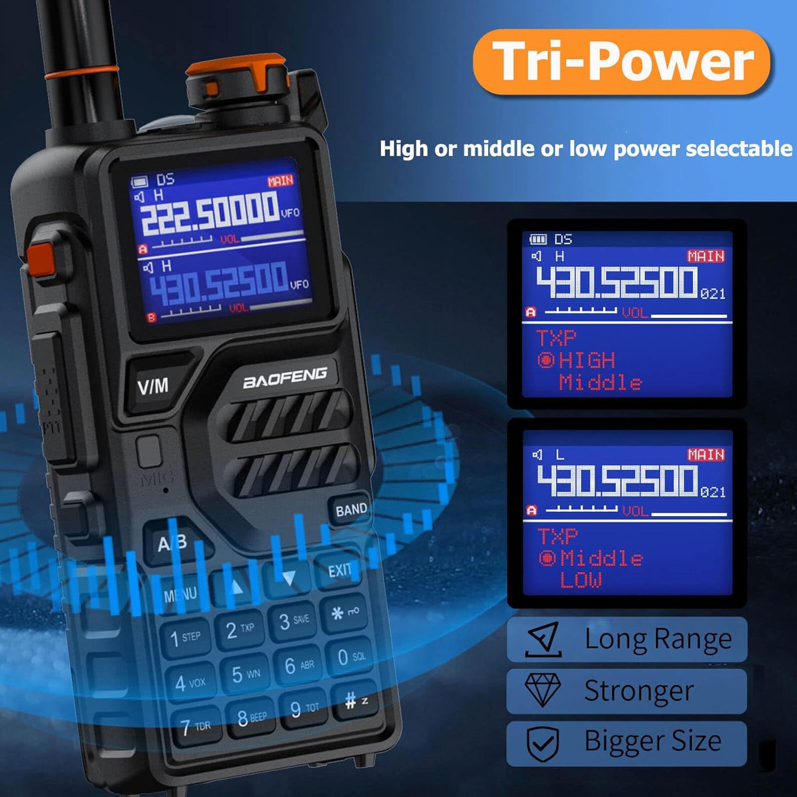 K5 PLUS 10W Tri-Band Radio - Baofeng